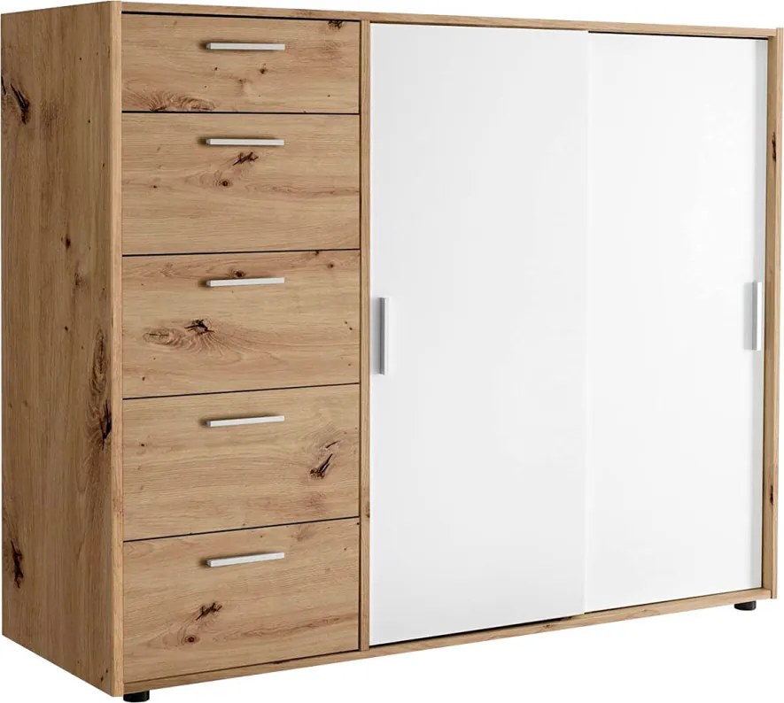 Komoda 2dv 5šx (Bílá / Dub artisan) Case