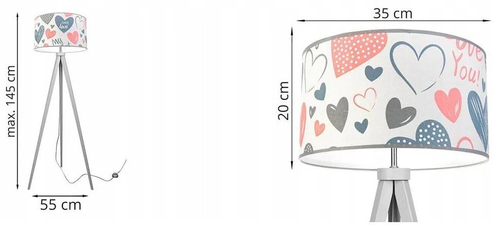 Dětská stojací lampa Heart, 1x bílé textilní stínítko se vzorem, (výběr ze 2 barev konstrukce), p