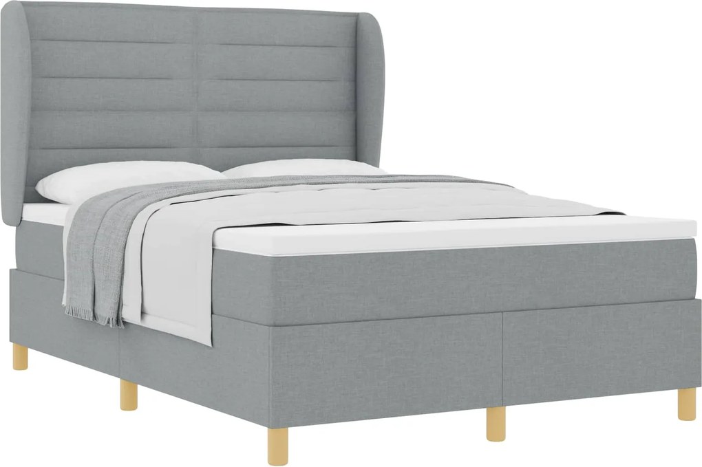 Postel s boxspringem s čelo Světle šedá 200 x 140 cm textil 3340690