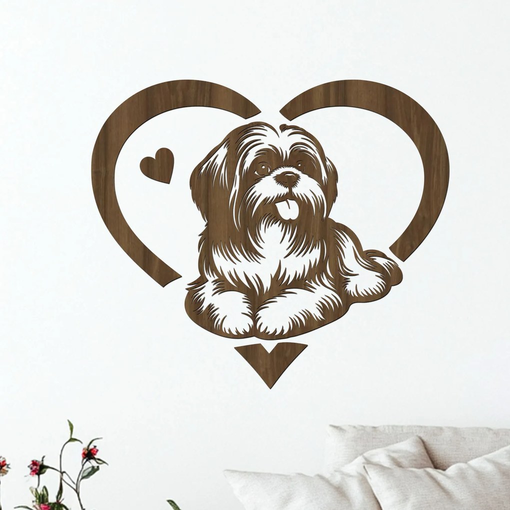 dřevo života Dřevěný obraz ležícího SHIH TZU v srdci Zvolte rozměr (cm): 40x35, Zvolte barvu dekoru: Wenge