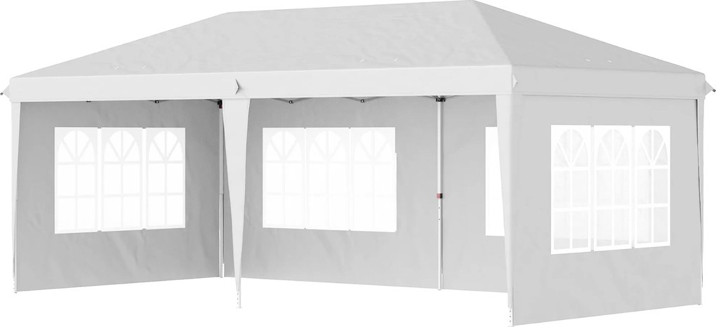 Outsunny Pavilon přibližně 3x6m Vodotěsný Skládací Pavilon s UV Ochrannou, Okno, Party Stan se 4 Bočními Stěnami, Oxford Zahradní Pavilon včetně Tašky