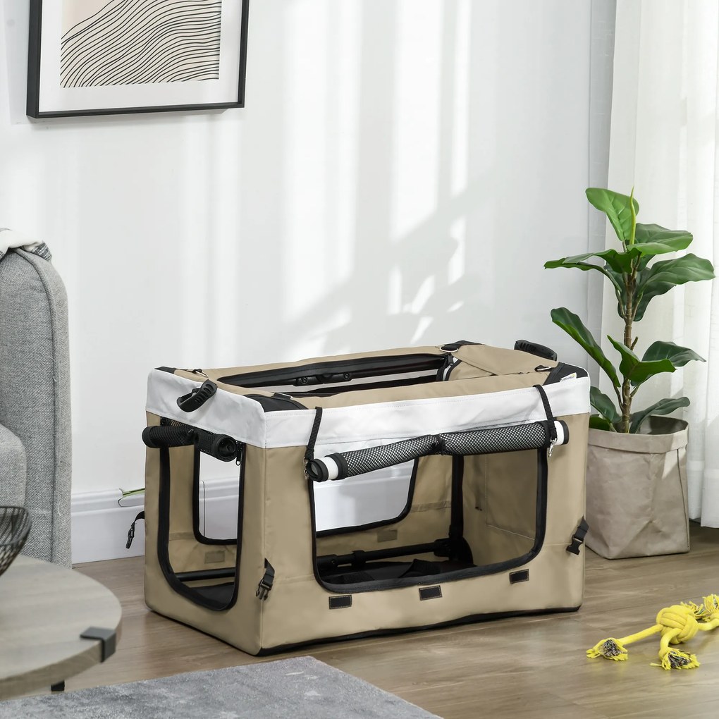 PawHut Kočárek pro psy Pet buggy Kočárek pro psy, skládací, odnímatelný košík, 81 x 58 x 97,5 cm, černá+khaki+bílá