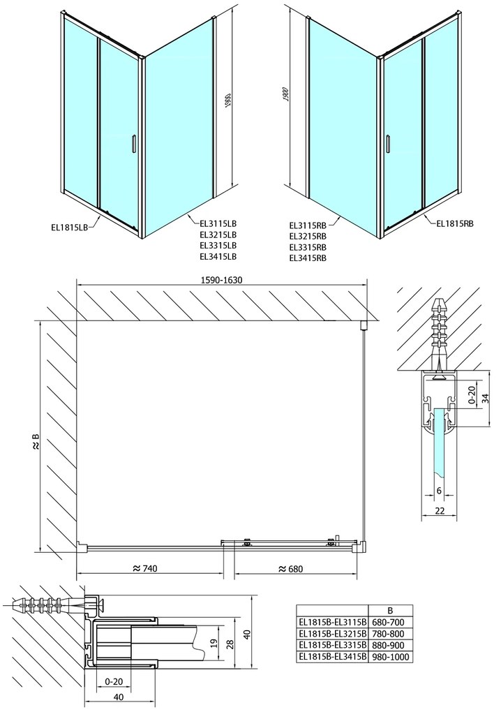 Polysan Polysan, EASY BLACK sprchové dveře 1600mm, čiré sklo, EL1815B