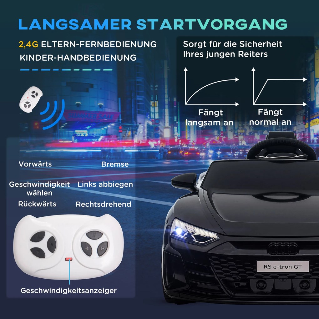 HOMCOM Dětské elektrické autíčko AUDI RS e-tron GT s dálkovým ovládáním, bezpečnostním pásem, klaksonem, hudbou a světlomety, do 5 km/h, pro děti od …