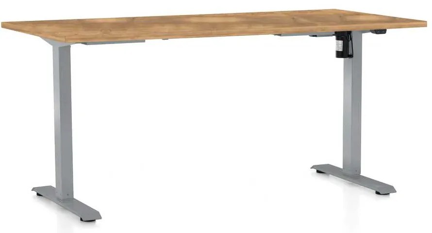 Výškově nastavitelný stůl OfficeTech A, 160 x 80 cm, šedá podnož, dub zlatý