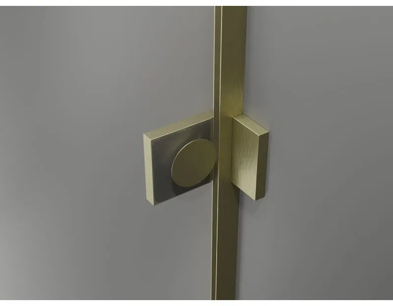 Mexen Lunar, L pravý výklopný pětiúhelníkový sprchový kout 100x100 cm, 8mm čiré sklo, zlatý matný profil, 831L-100P-100L-55-00-P