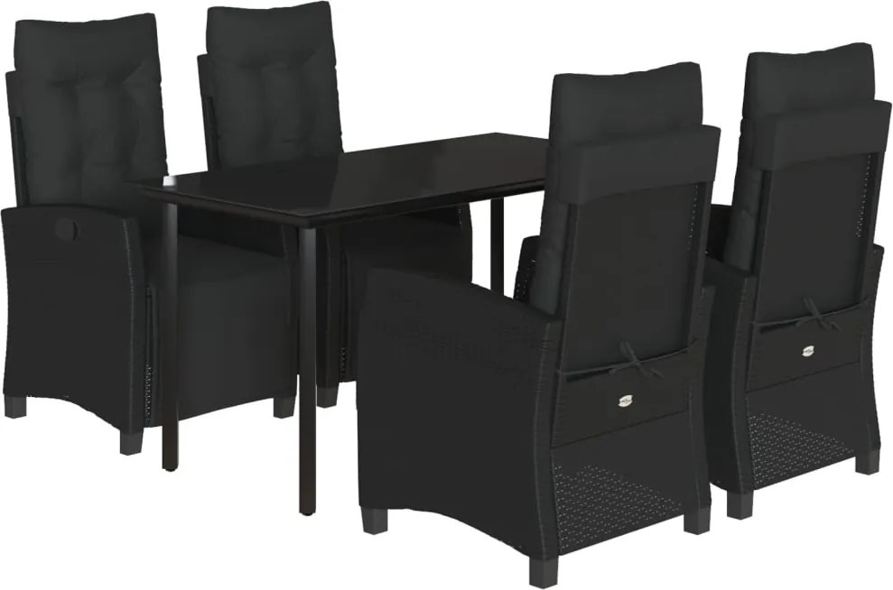 5dílný zahradní jídelní set s poduškami černý polyratan 3212969