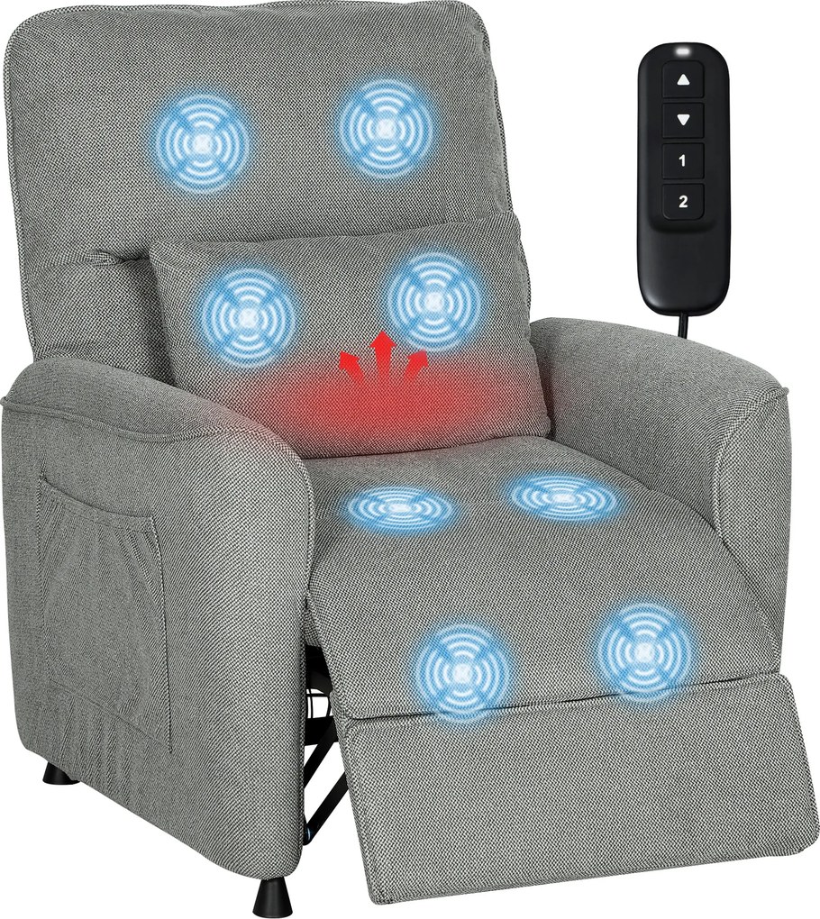 HOMCOM Relaxační křeslo, televizní křeslo elektrické s funkcí ležení, topení, vibrační masáž