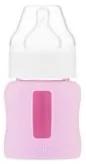 EcoViking - Švédsko Kojenecká lahev skleněná 120 ml široká silikonový obal růžová