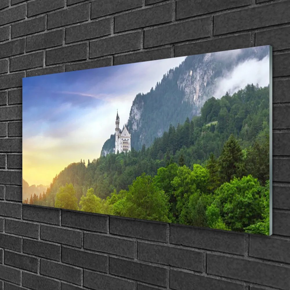 Obraz na skle Zámek v Horách Les Krajina 140x70 cm