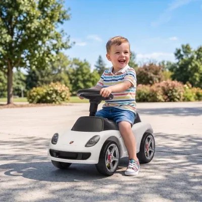 AIYAPLAY Odrážedlo pro děti Porsche odrážedlo s klaksonem, světlem a zvuky motoru, pro 18–36 měsíců, bílá