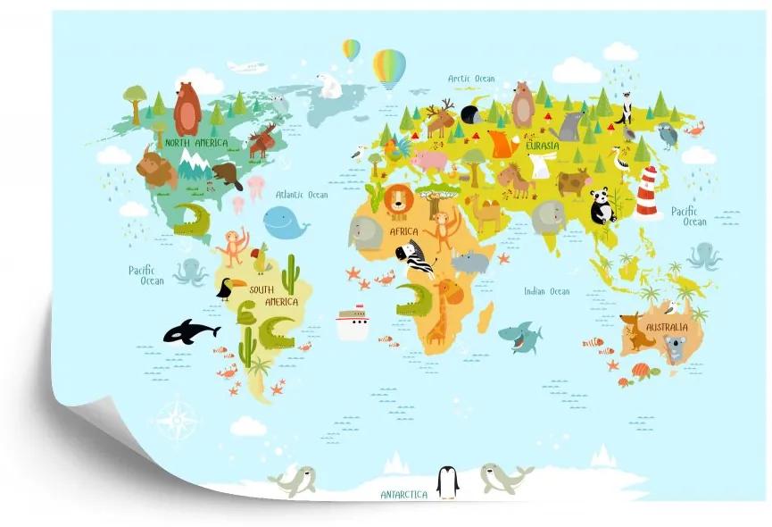 Fototapeta Mapa Zvířat Světa Omyvatelný vlies 254x184