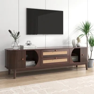 Aosom Televizní skříňka 170 cm - TV skříňka v rustikálním stylu s velkým prostorem, Barva dřeva