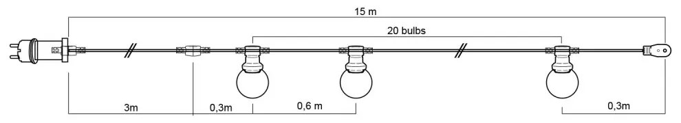 VELAMP Venkovní světelný řetěz PS067N s 20 bílými žárovkami
