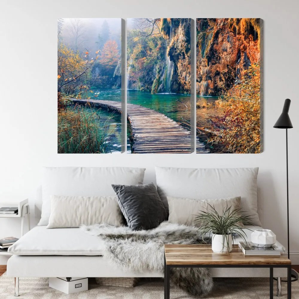 Vícedílný obraz Národní Park Plitvická Jezera Nedostatek Nedostatek Přírodní plátno 150x100
