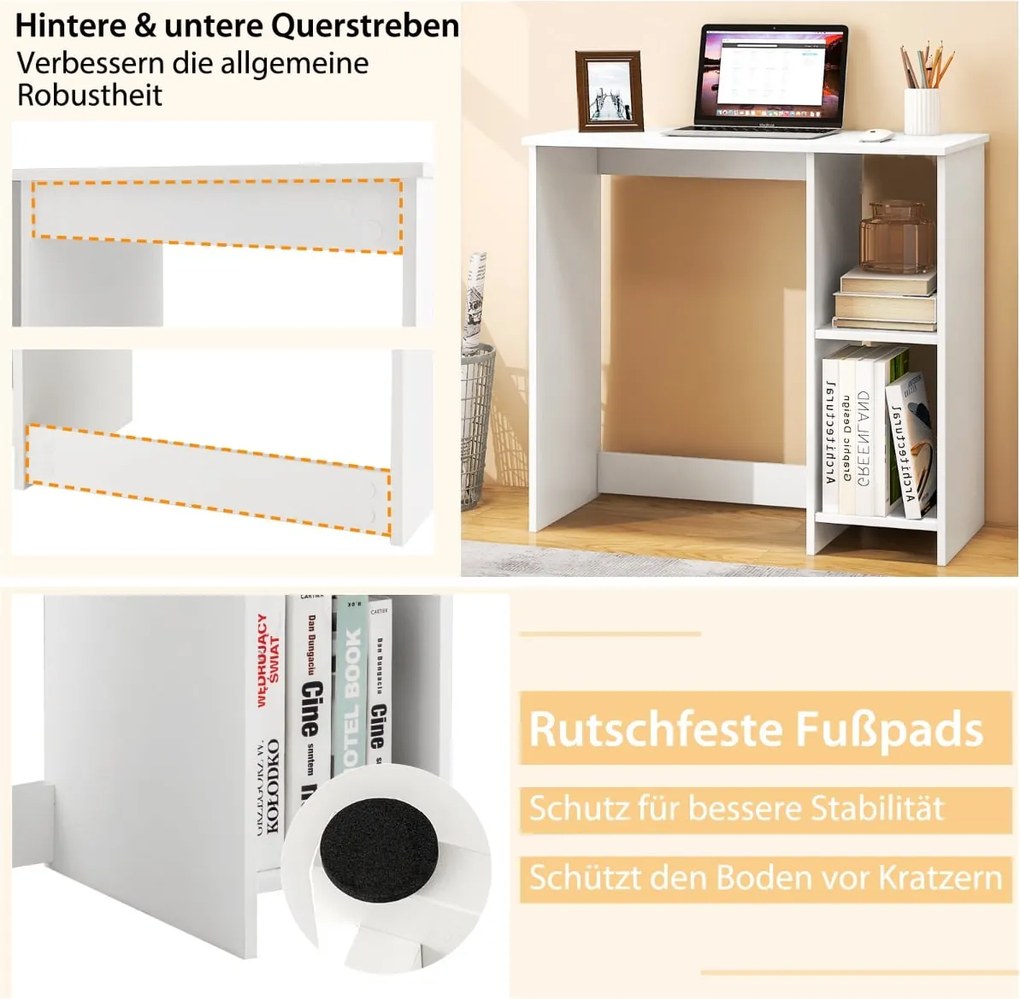 Costway Malý psací stůl s 2 přihrádkami – 80 × 40 × 74 cm, bílý