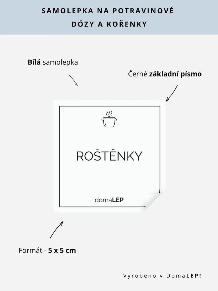Samolepka na kořenky ROŠTĚNKY bílá 5 × 5 cm základní písmo
