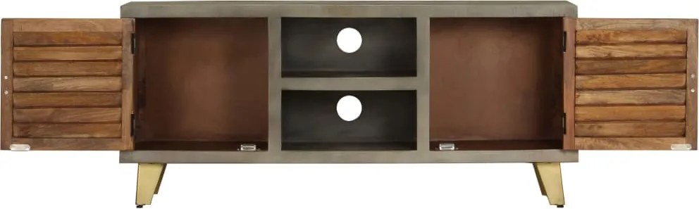 TV stolek šedý s mosazí 110 x 30 x 48 cm masivní mangovník 246681