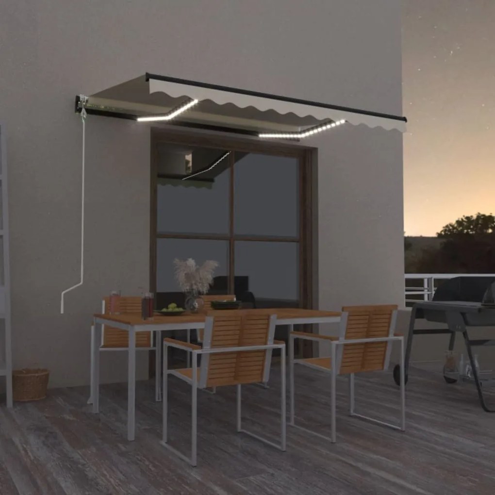 Automatická markýza LED a senzor větru 350 x 250 cm krémová 3069092