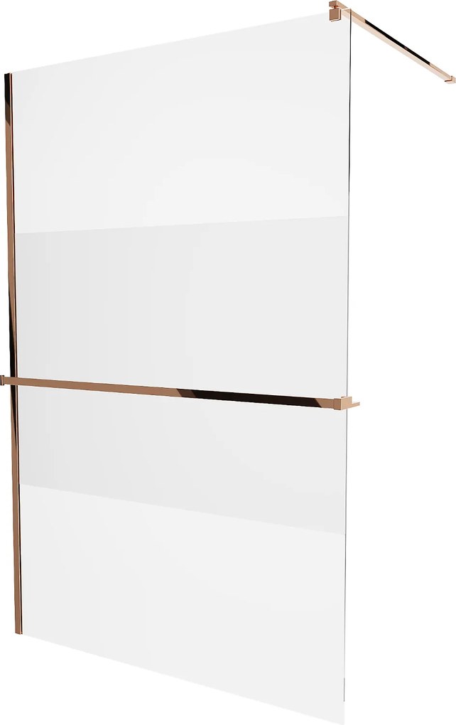 Mexen Kioto+, sprchová zástěna s poličkou a držákem na ručníky 140 x 200 cm, 8mm čiré sklo vzor námraza, profil růžové zlato, 800-140-121-60-35