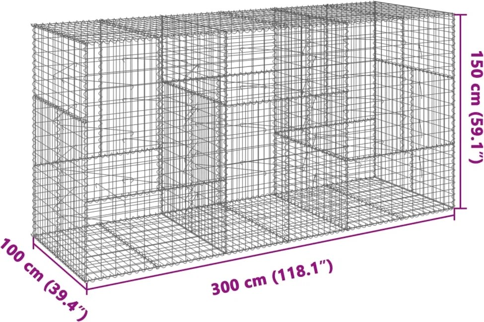 Gabionový koš s víkem 300 x 100 x 150 cm pozinkované železo 3295215