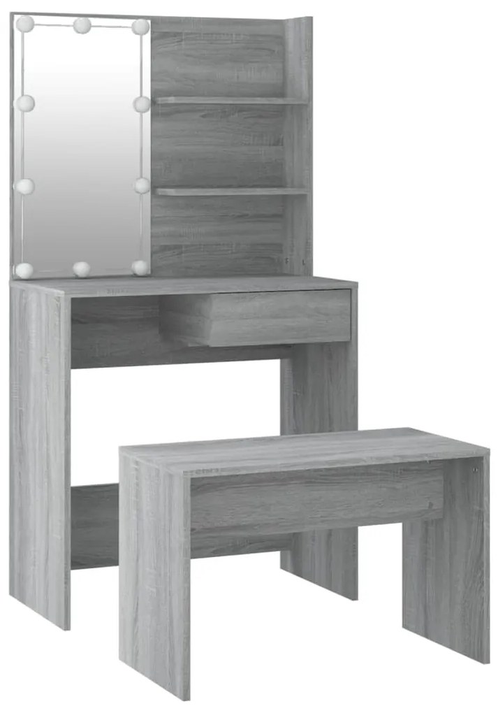 Toaletní stolek sada s LED šedý sonoma kompozitní dřevo - Default Title