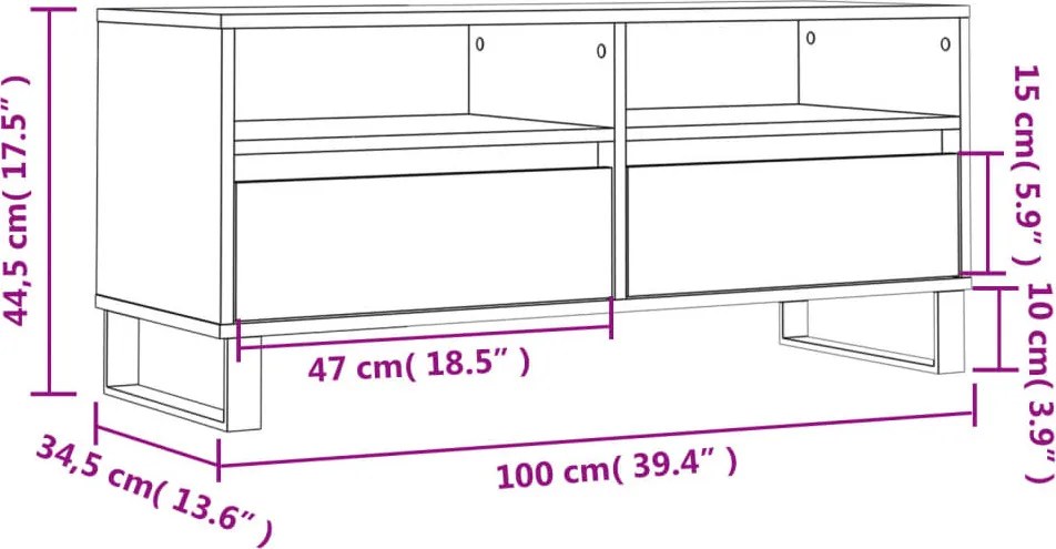 vidaXL TV skříňka 100 x 34,5 x 44,5 cm kompozitní dřevo [831245] Barva: šedá sonoma