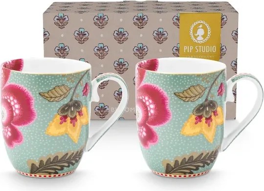 Pip Studio Blooming Tales sada 2ks hrnků 180ml, modrá (Sada 2ks květinových hrnků v dárkové krabičce)