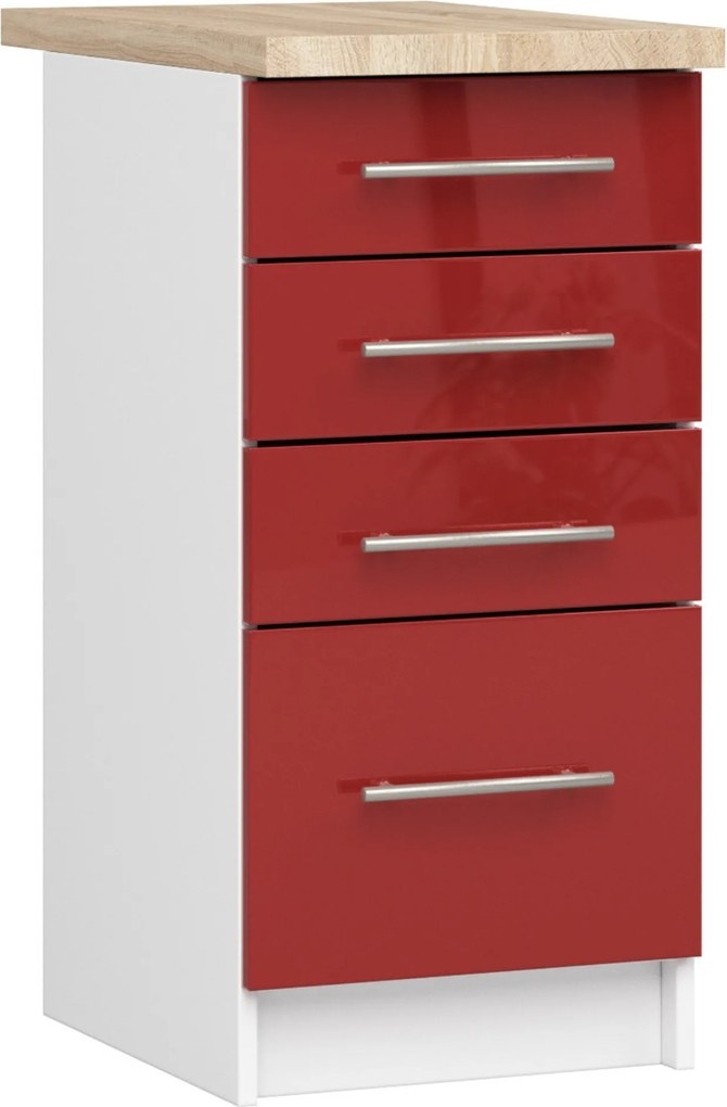 Kuchyňská skříňka Olivia S40 SZ4 bílá/červený lesk