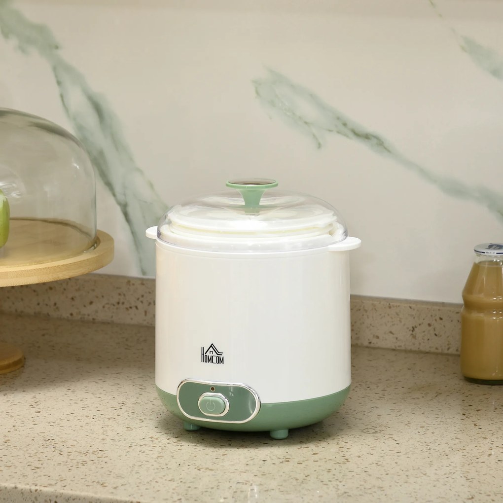 HOMCOM Přístroj na jogurt, 1,5 l jogurtovač s cedníkem, víkem, 20 W jogurtovač pro řecký jogurt, pro 3–5 osob, 19,5x17,5x21,4 cm, bílá