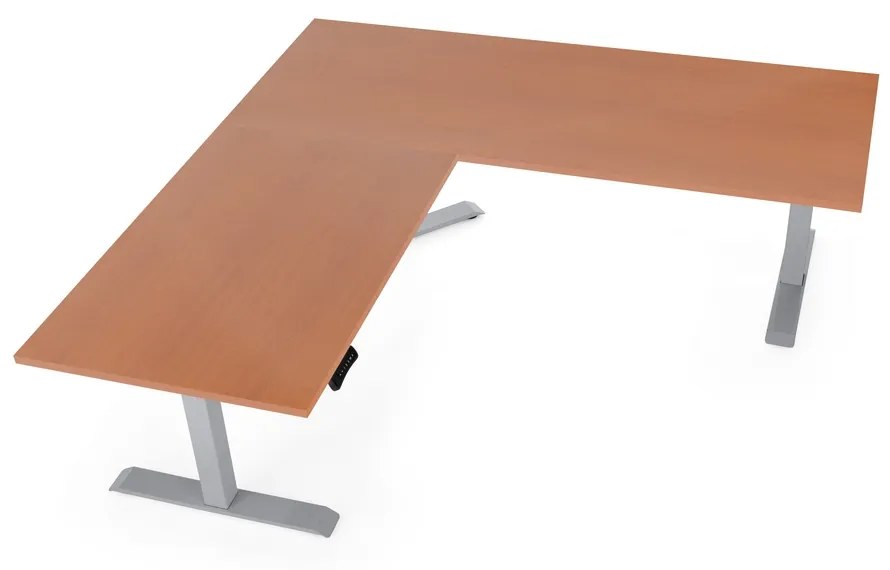 Výškově nastavitelný stůl OfficeTech Angle, 180 x 200 cm, šedá podnož, třešeň