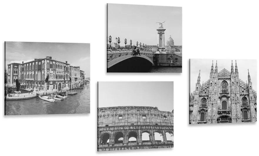 Set obrazů historická města v černobílém provedení Varianta: 4x 40x40