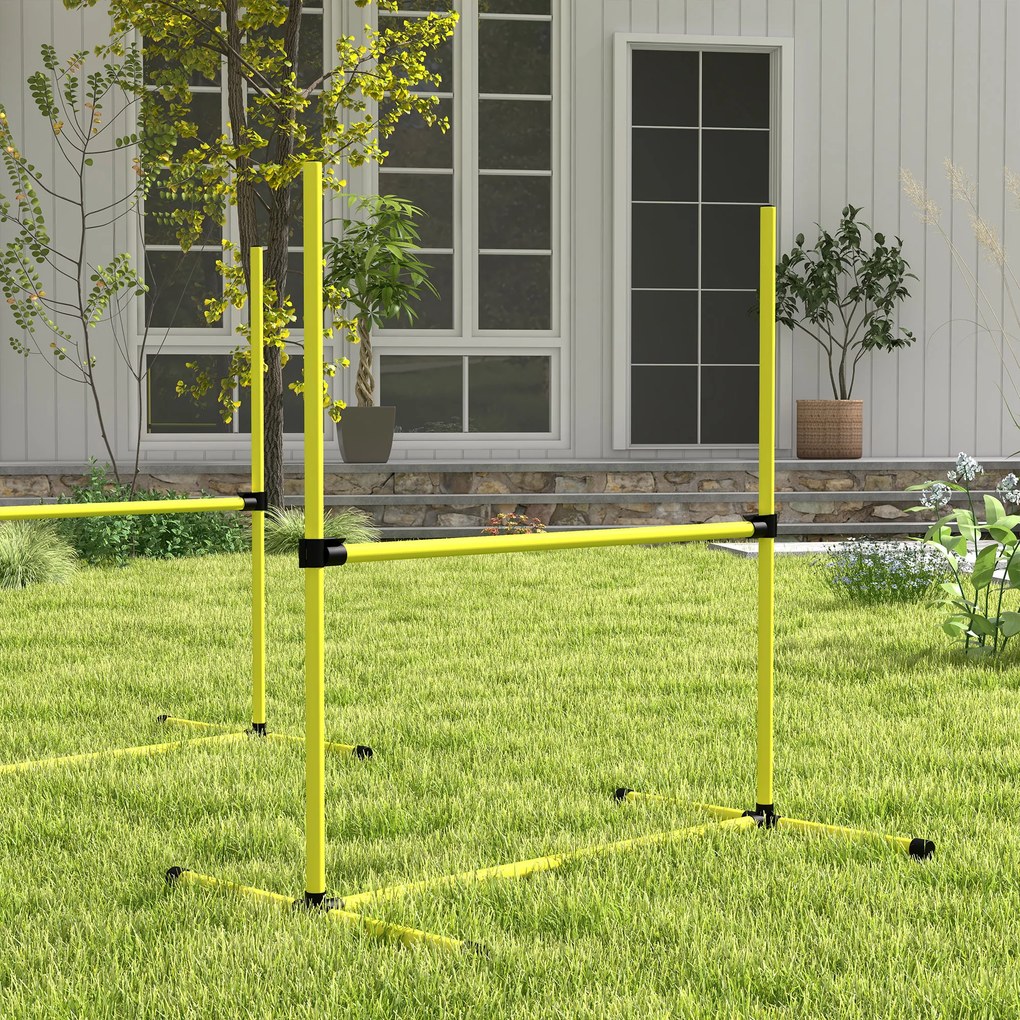 PawHut agility překážková sada 4 x překážky slalomové tyče sada pro výcvik psů z plastu žlutá 99x65x94cm pro aktivní výcvik psů | Aosom.de