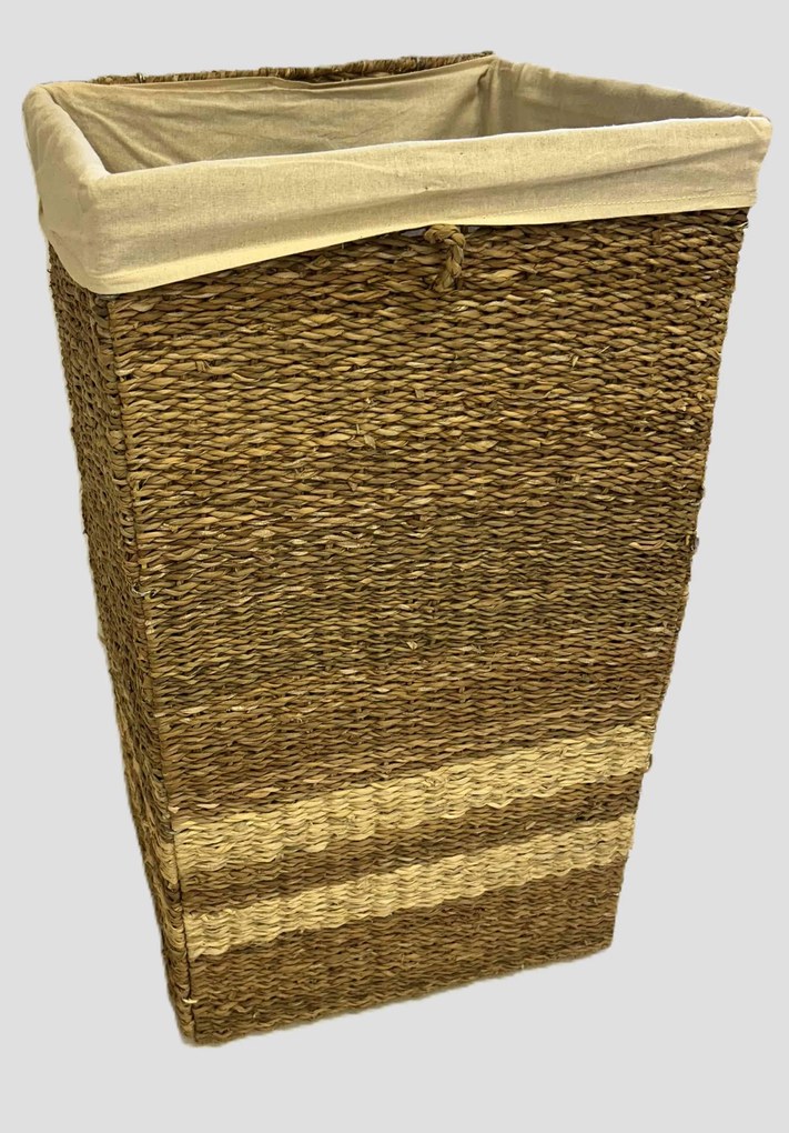 Vingo Hranatý pruhovaný koš na prádlo z mořské trávy, skládací Rozměry (cm): 40x30, v. 60