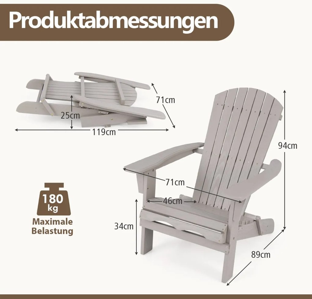 Costway Židle Adirondack skládací Židle Adirondack vyrobená ze dřeva zahradní