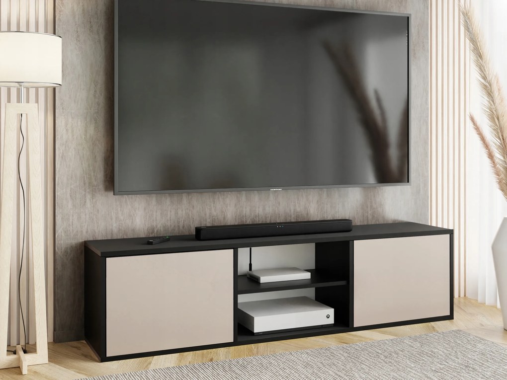 TV skříňka EDI 3 černý + kašmír otevřená TV skříňka s policí