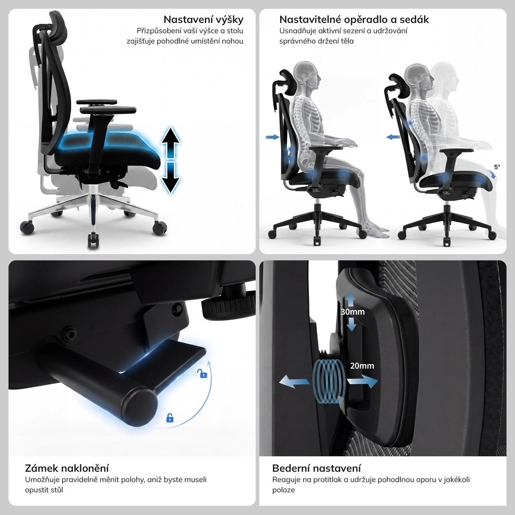 Ergonomická otočná kancelářská židle s síťovaným opěradlem, černá: VECTOR