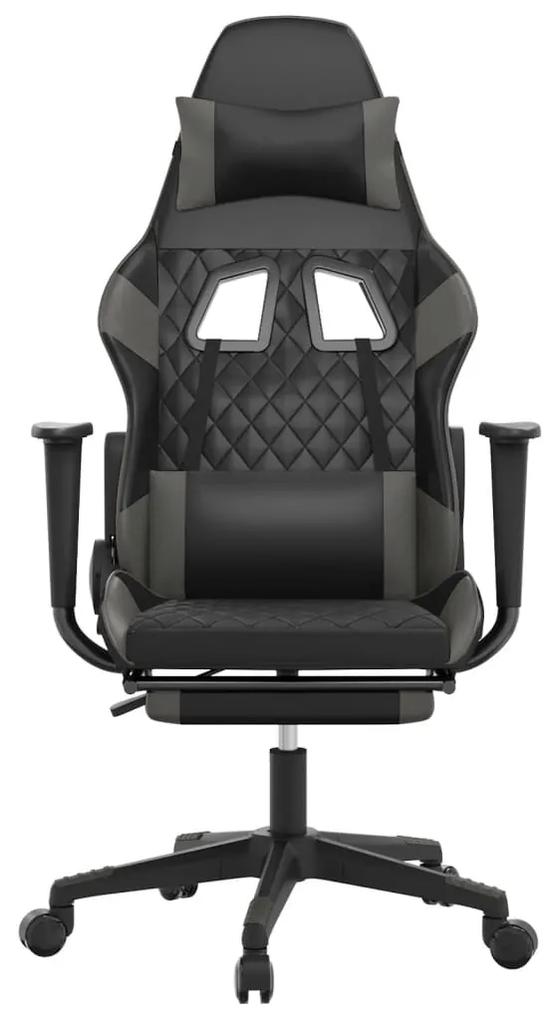 Masážní herní židle s podnožkou černá a šedá umělá kůže,  345526