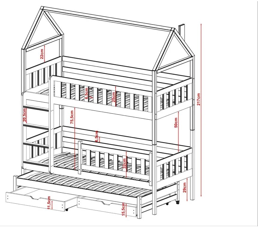 Legno Dětská patrová postel Ida borovice Rozměr (cm): 90x190
