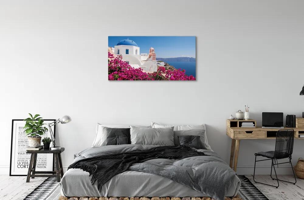 Obrazy na plátně Řecko květiny mořské stavby 120x60 cm