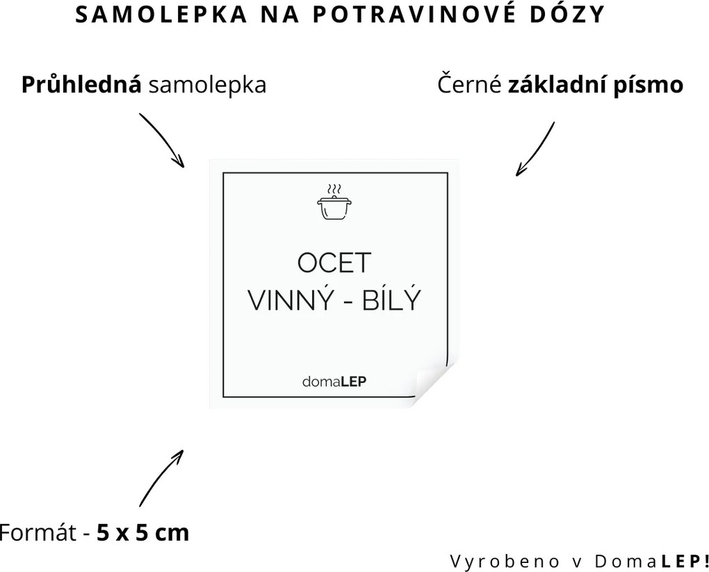OCET VINNÝ BÍLÝ - omyvatelná samolepka na dózu, výběr rozměrů Ø 5 cm / 5 x 5 cm / 6 x 8 cm | DomaLEP tvar: OBDÉLNÍK, barva: PRŮHLEDNÁ - ČERNÉ písmo, velikost: š. 6 cm x v. 8 cm – základní písmo