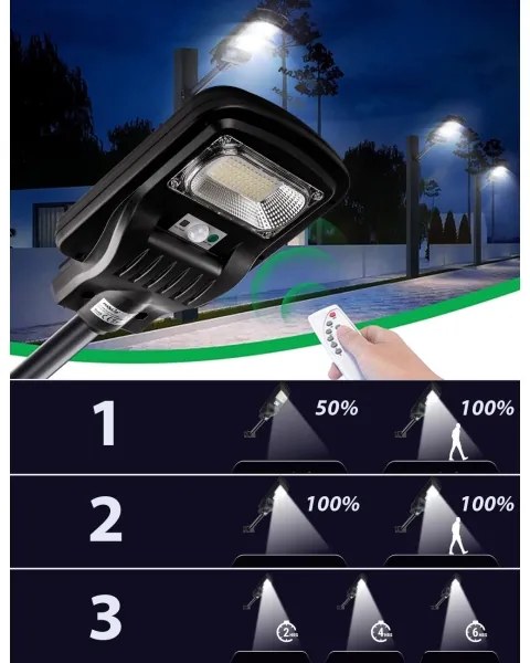 LED Solární pouliční lampa se senzorem LED/60W/6V 6500K IP65 + dálkové ovládání