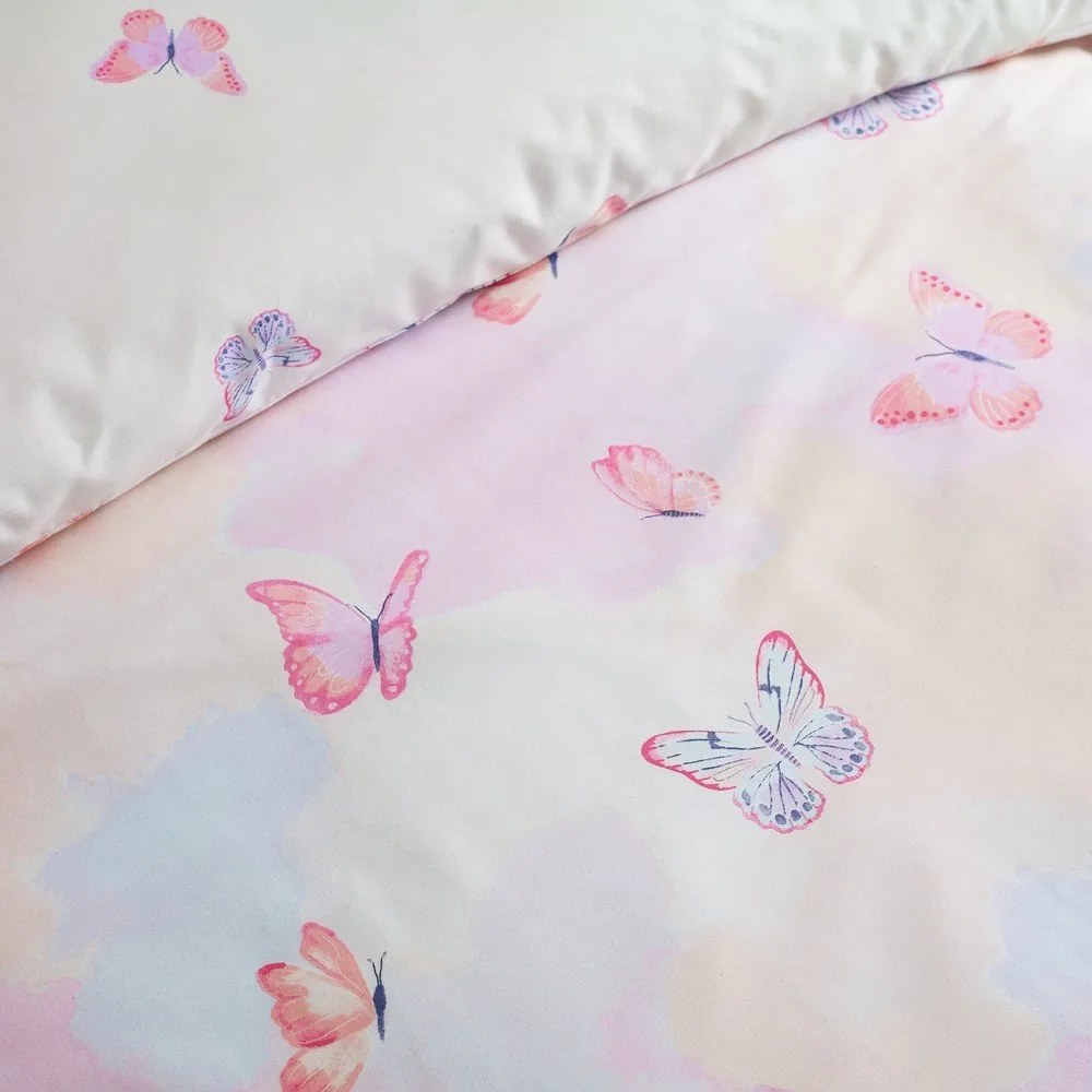 Růžové dětské povlečení na jednolůžko 135x200 cm Ombre Butterflies – Catherine Lansfield