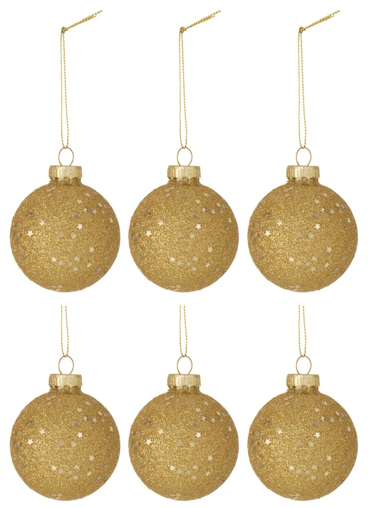 6ks zlaté vánoční koule  Baubles stars  – Ø 8cm