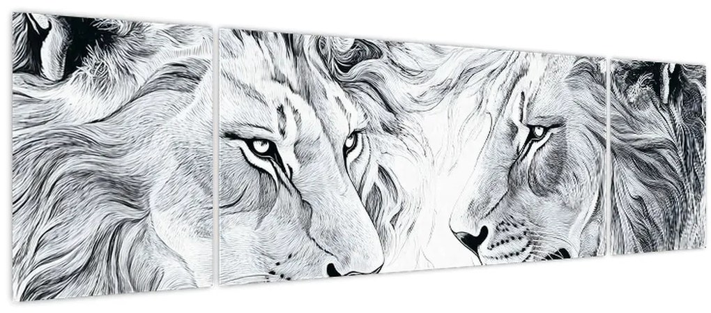 Obraz - Kreslené lví hlavy (170x50 cm)