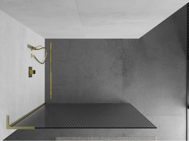 Mexen Kioto L, sprchová zástěna Walk-In 70 x 200 cm, 8mm sklo s žebrovým vzorem, zlatý matný profil, 800-070-103-55-09