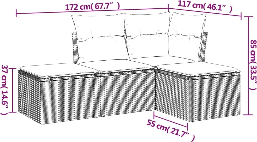 4dílná zahradní sedací souprava s poduškami hnědá polyratan 3217483