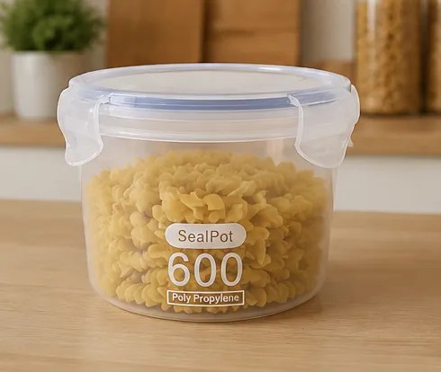 dóza na potraviny, objem 0,6 l, s víkem, plast, 8x10x10 cm, průhledná, Dekorino DP20260018