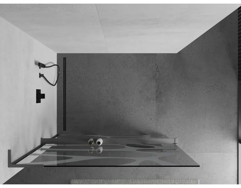Mexen Kioto+ L, sprchová zástěna Walk-In s poličkou a věšákem 90 x 200 cm, 8mm čiré sklo bílý vzor, grafitový profil, 800-090-123-95-97