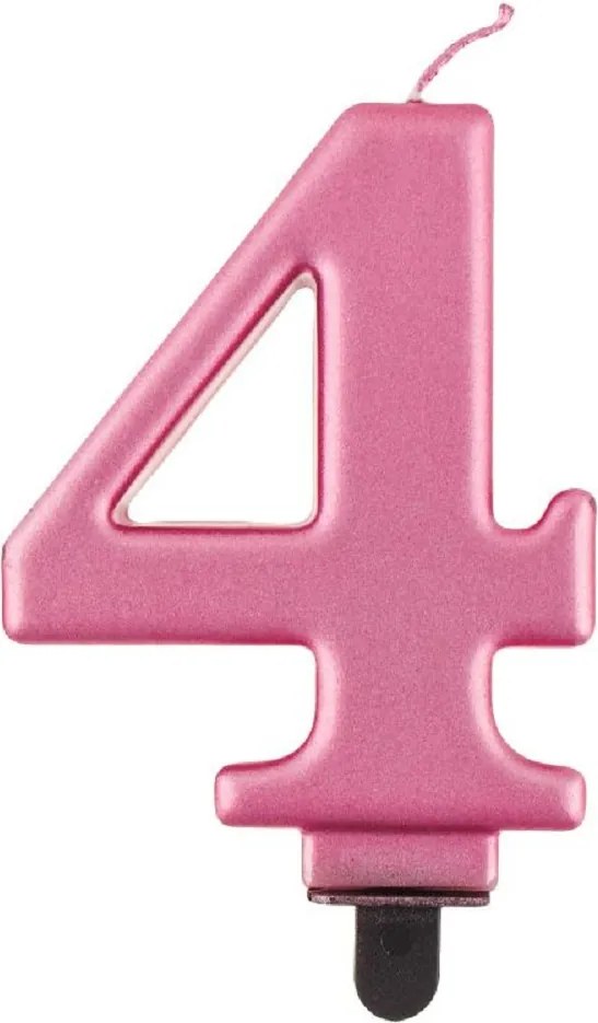GoDan - svíčka dortová číslice 4 metalická, růžová 8 cm